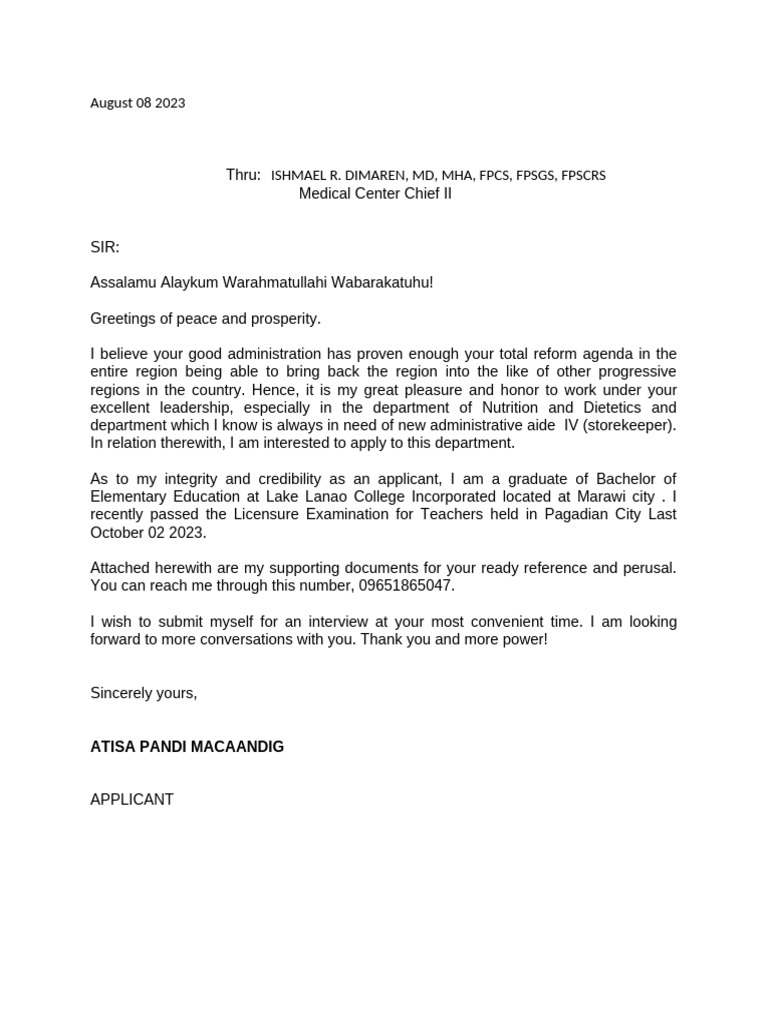 Application Letter Roa and Lia | PDF