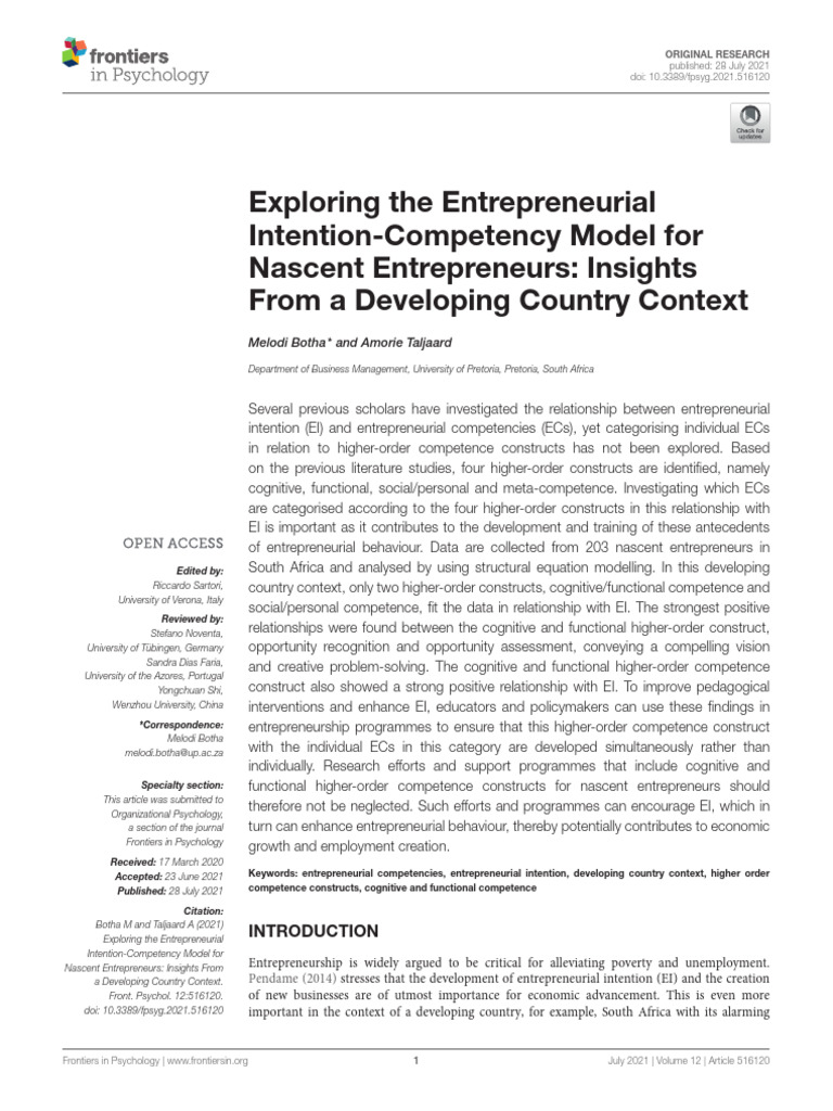 Exploring The Entrepreneurial Intention-Competency Model For Nascent ...