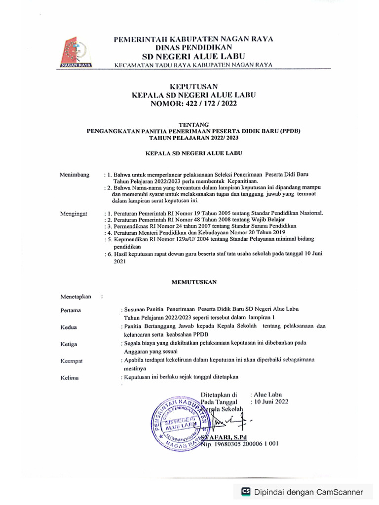 SK Panitia PPDB 2022 - Wuri | PDF