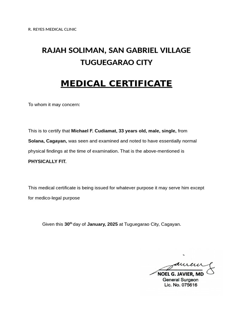 Medical Certificate | PDF