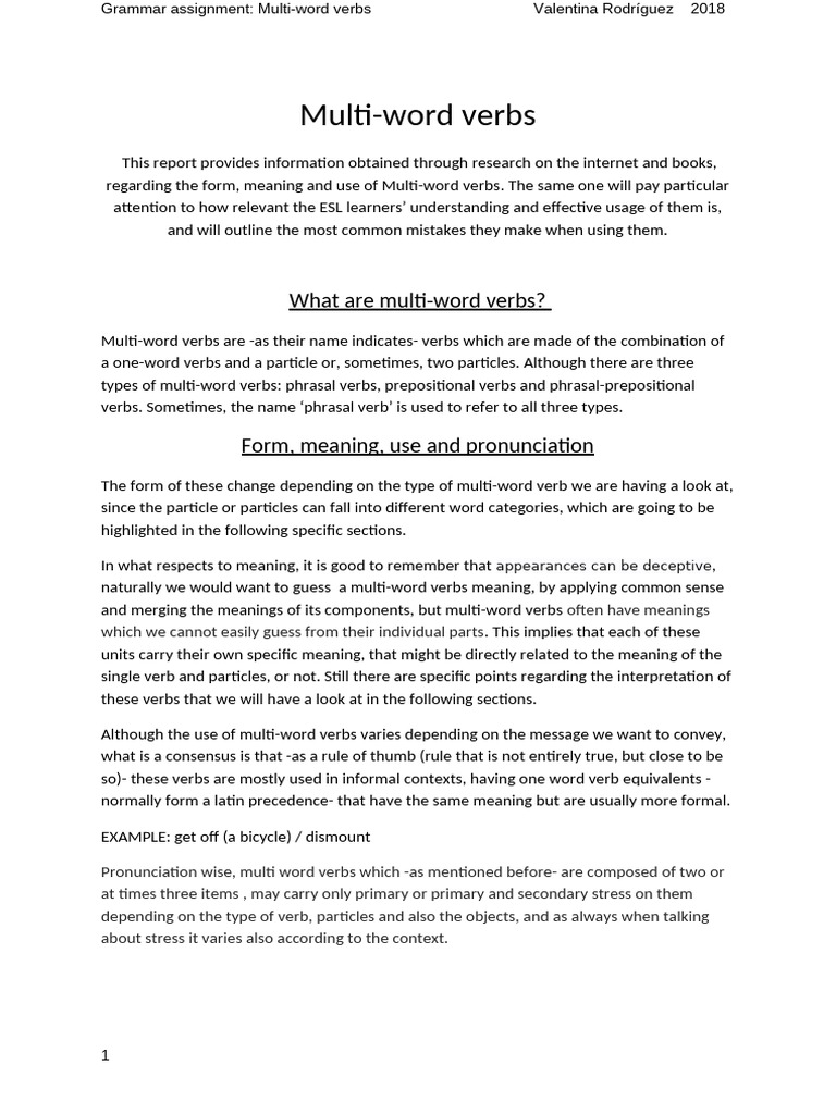 Understanding Multi-word Verbs in ESL | PDF | Verb | Object (Grammar)