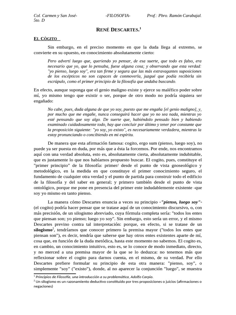 Cogito y criterio de verdad en Descartes | PDF | Verdad | René Descartes