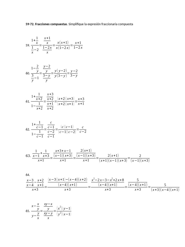 Simplificación de Fracciones Compuestas | PDF