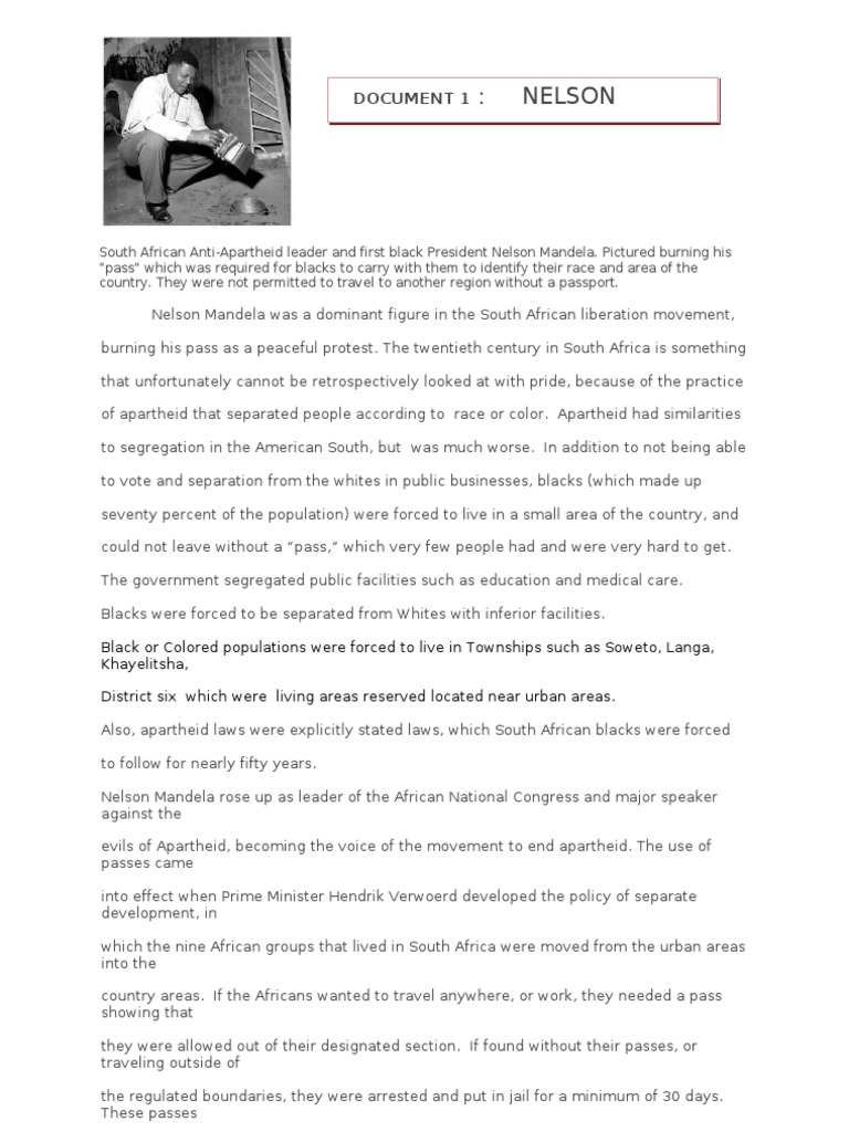 Nelson Mandela and Apartheid Laws | PDF | Apartheid | Black People