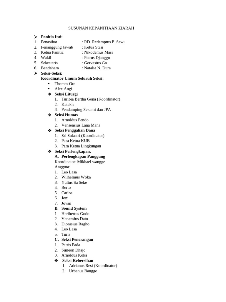 Susunan Kepanitiaan Ziarah | PDF