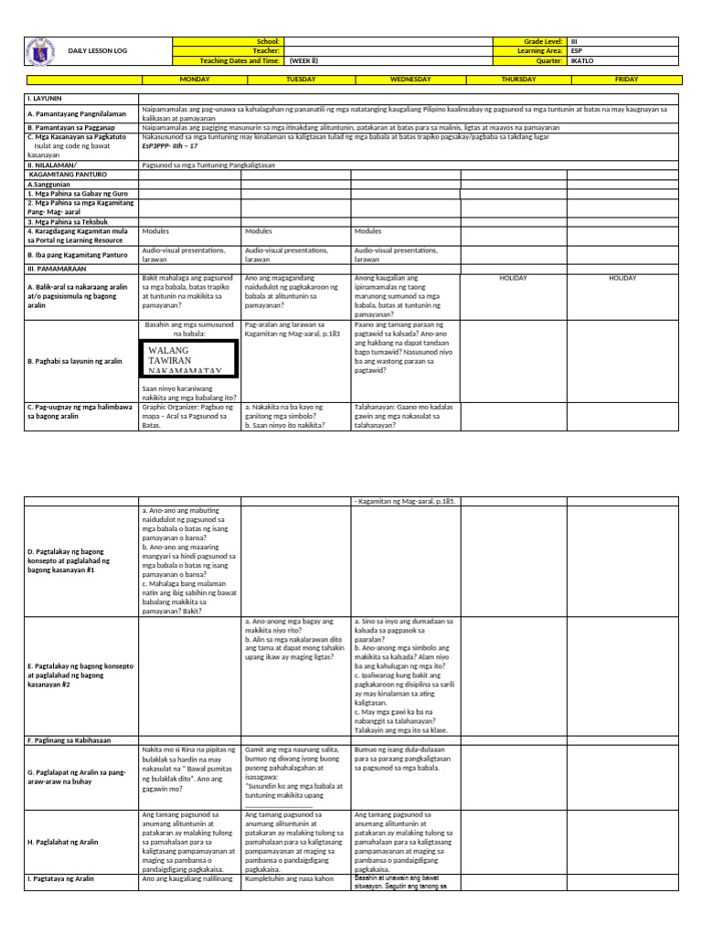 DLL_ESP3_Q3_W8_PagsunodsamgaTuntunin | PDF