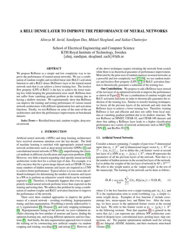 Enhancing Neural Networks with ReDense | PDF | Deep Learning ...