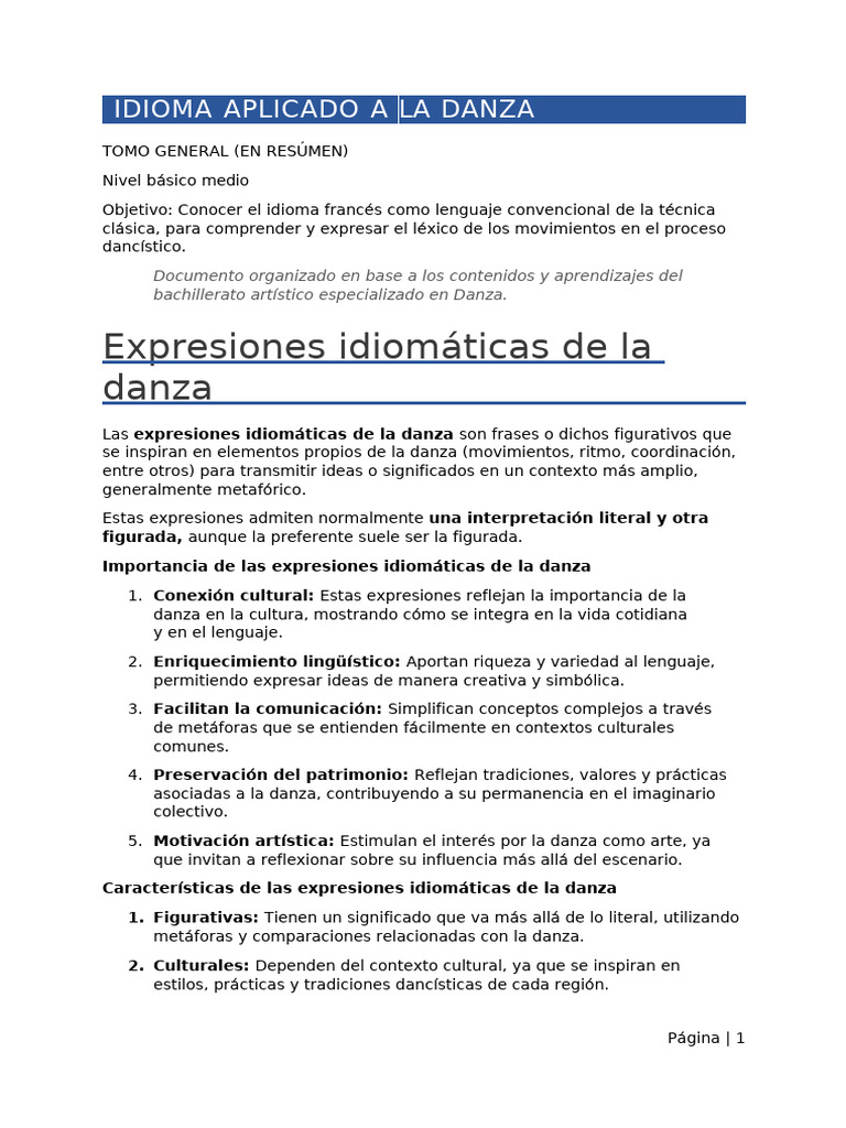 Idioma Aplicado A La Danza-1 | PDF | Ballet | Bailes