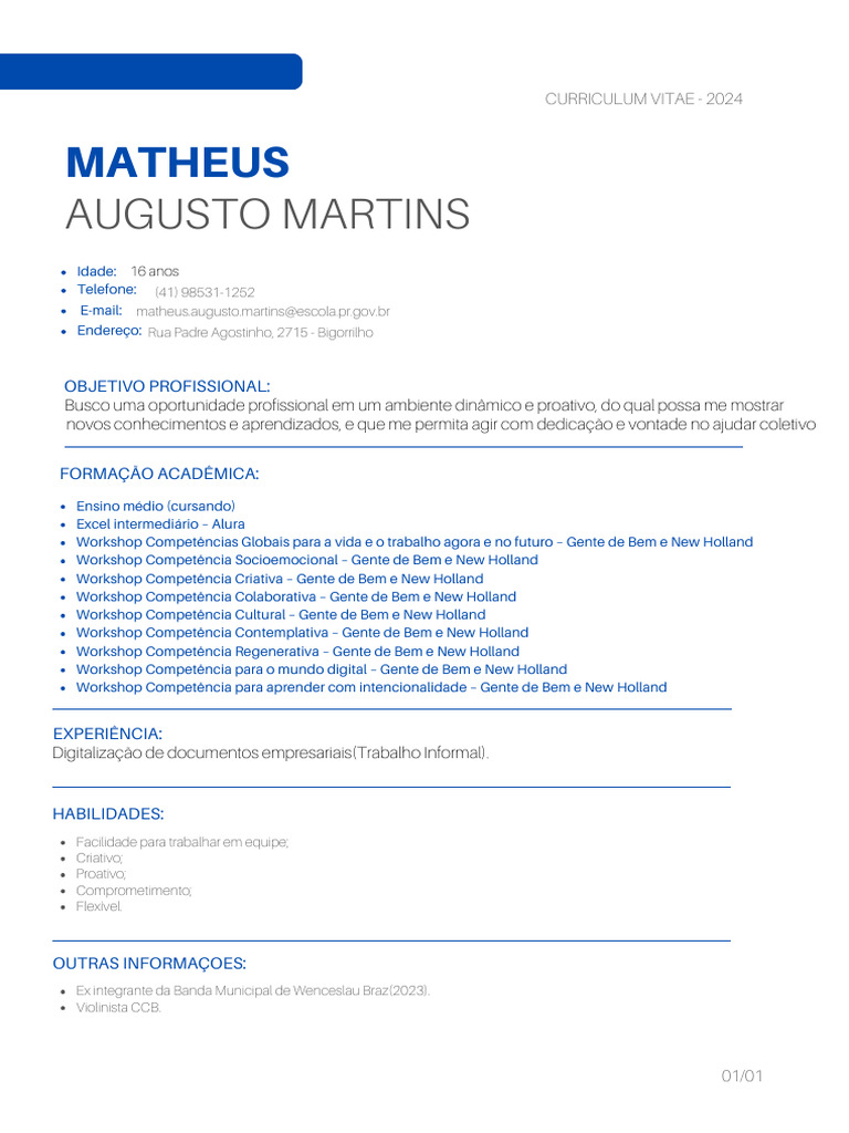 Currículo de Matheus Augusto Martins 2024 | PDF
