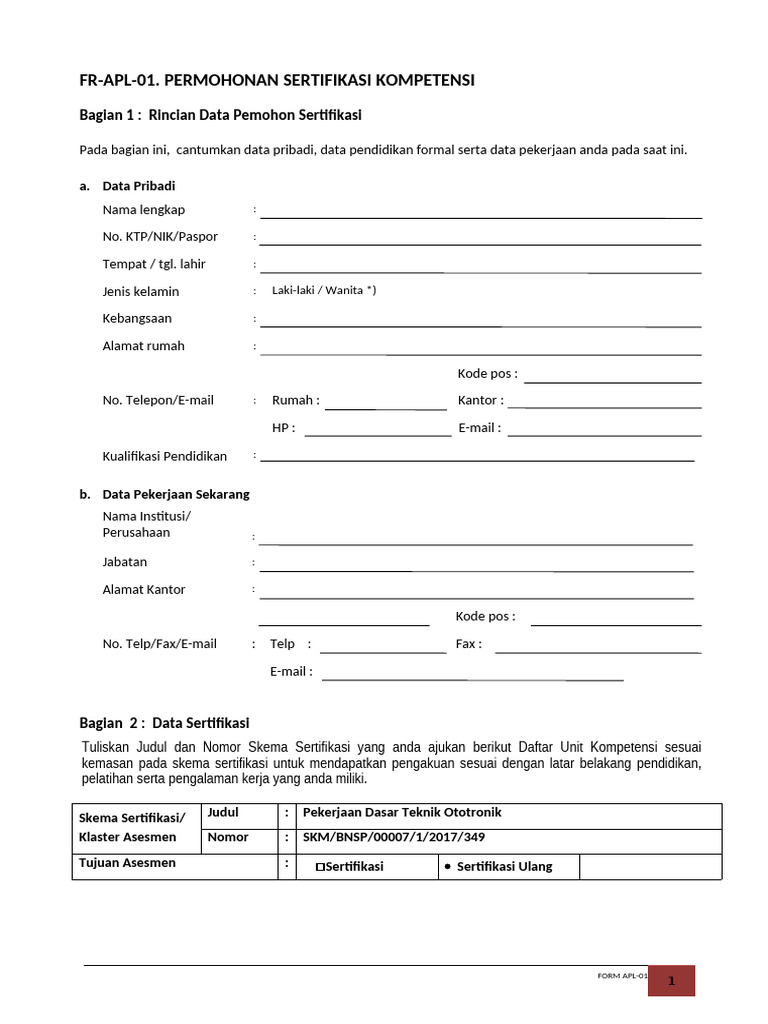 03 FR, APL-01 FORM. PERMOHONAN_K1OTO | PDF