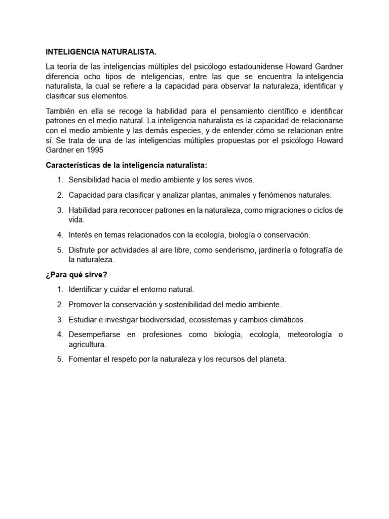 Inteligencia Naturalista | PDF