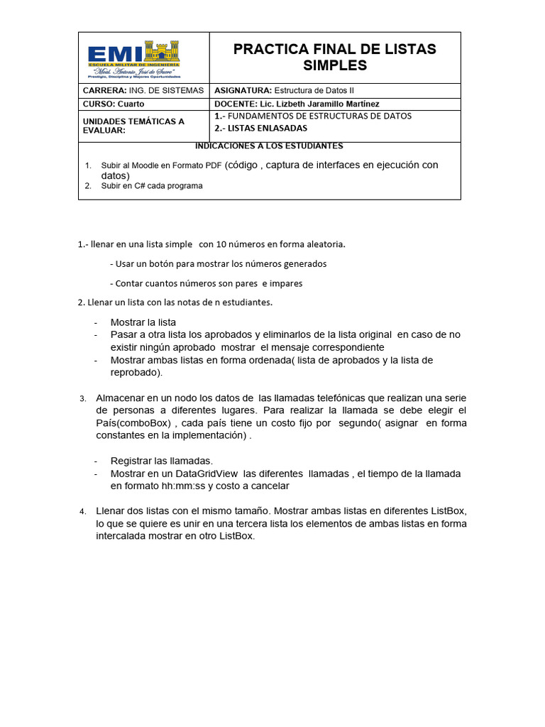 Practica de Listas Simples - 2024 | PDF