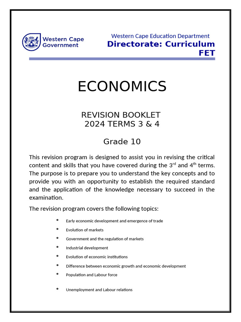 Grade 10 Economics Revision Guide 2024 | PDF | Labour Economics ...