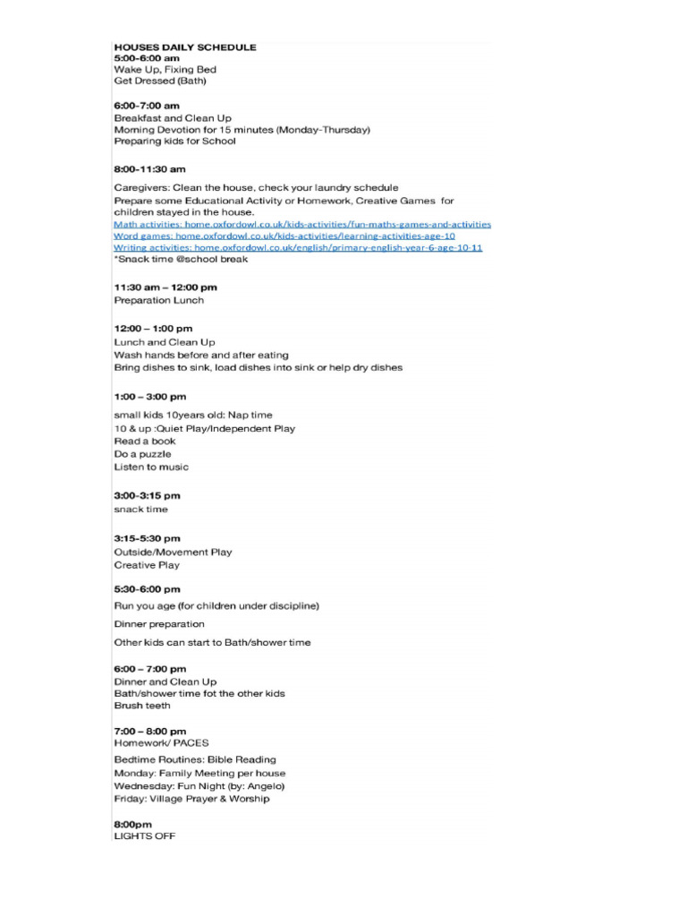 Houses Schedule | PDF