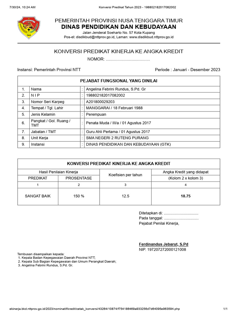 Konversi Predikat Tahun 2023 - 198802182017082002 | PDF