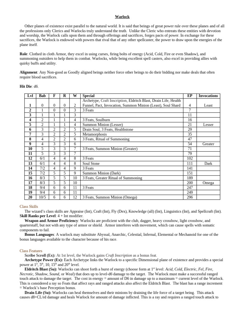 1 Warlock | PDF | D20 System | Gary Gygax Games