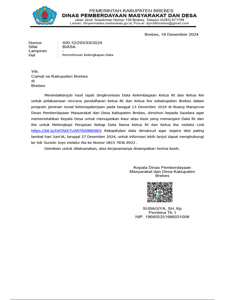 20241218170423surat Kelengkapan Data RT RW | PDF