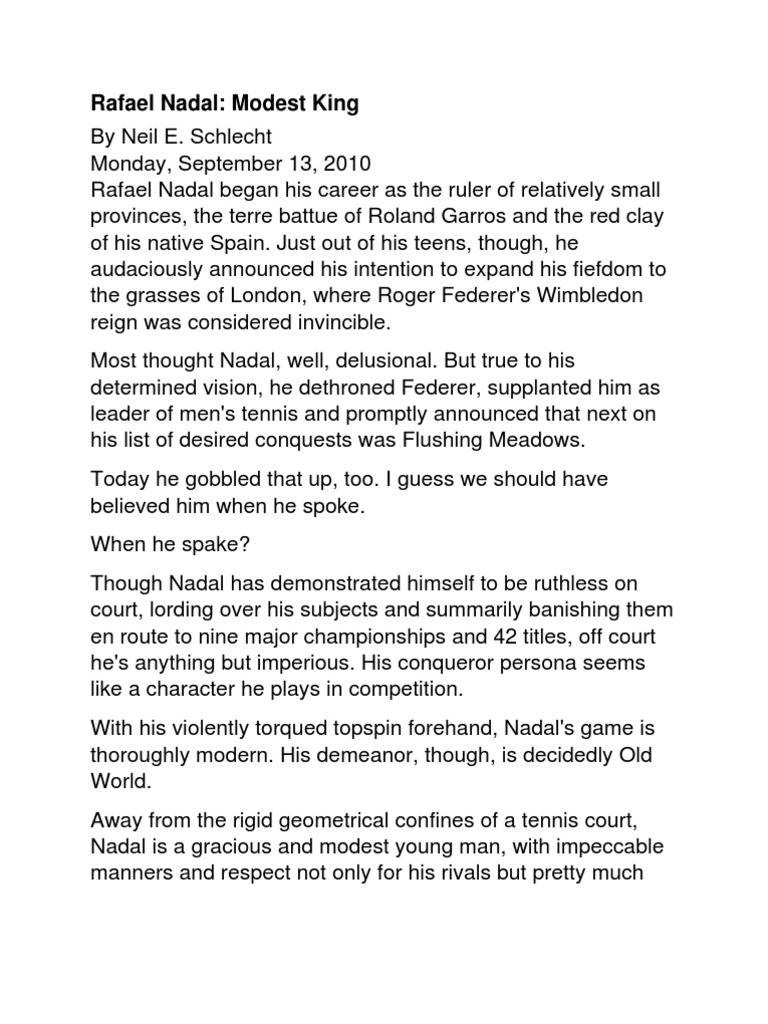 Rafael Nadal - Modest King | PDF | Roger Federer | Tennis Tournaments