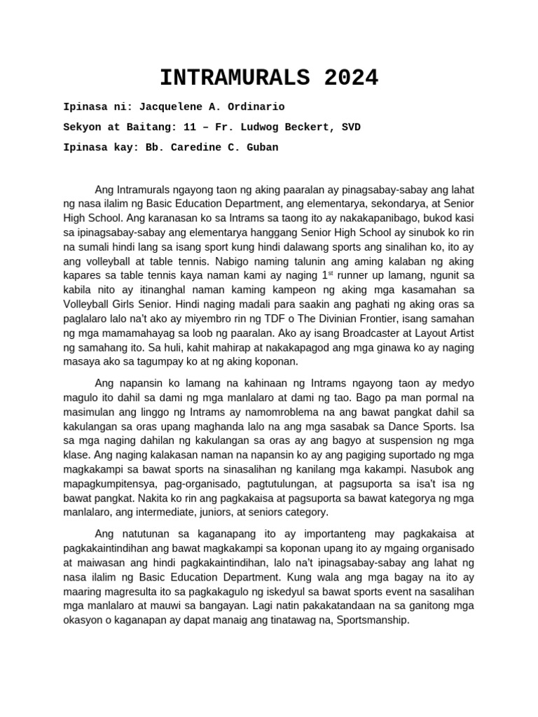 Intramurals 2024 | PDF