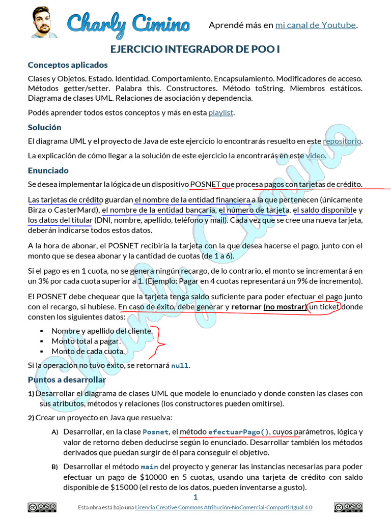 Ejercicio Integrador de POO I - Charly Cimino | PDF | Lenguaje de modelado unificado | Java ...