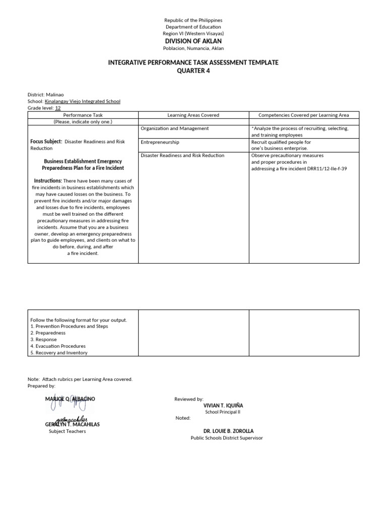 Grade 12 Quarter 4 Integrative Performance Assessment | PDF | Emergency ...