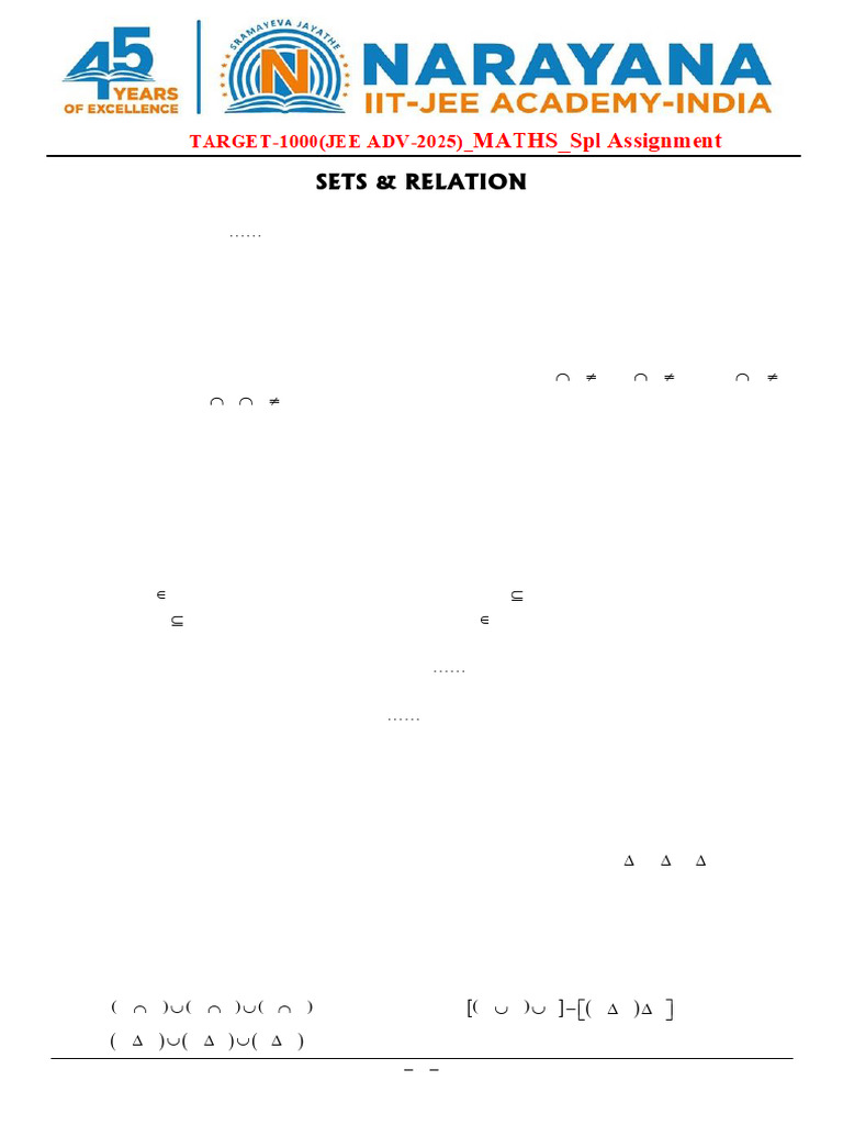 TARGET-1000 (JEE ADV-2025) - MATHS - SPL Assignment - Sets & Relations | PDF | Set (Mathematics ...