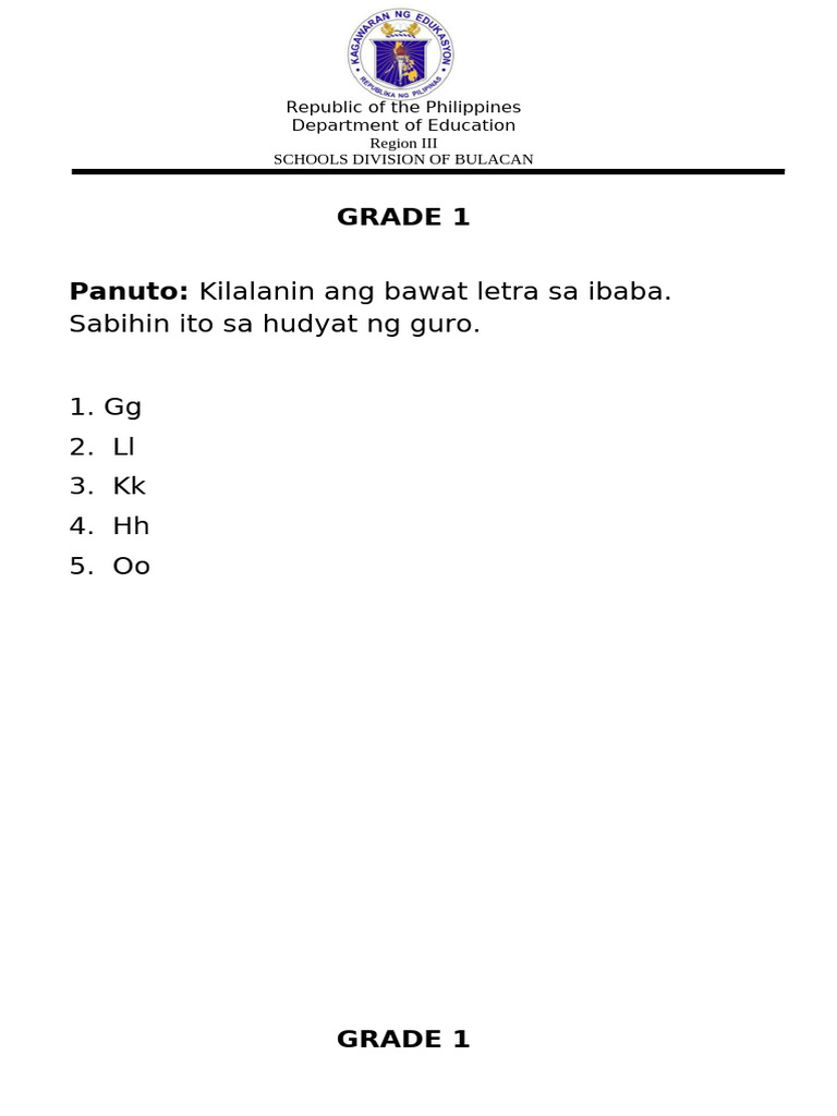 G1 G2 G3-Pagbasa | PDF