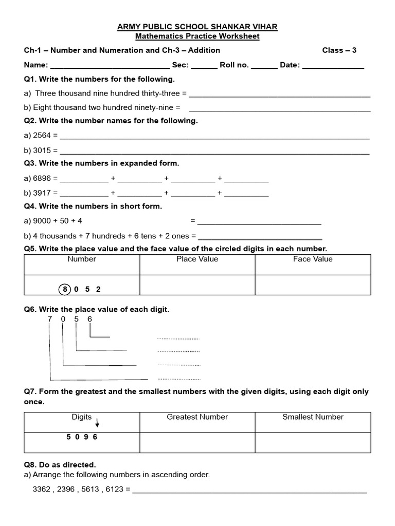 Maths Practice Worksheet ( L-1 and L-3) | PDF | Mathematics | Arithmetic
