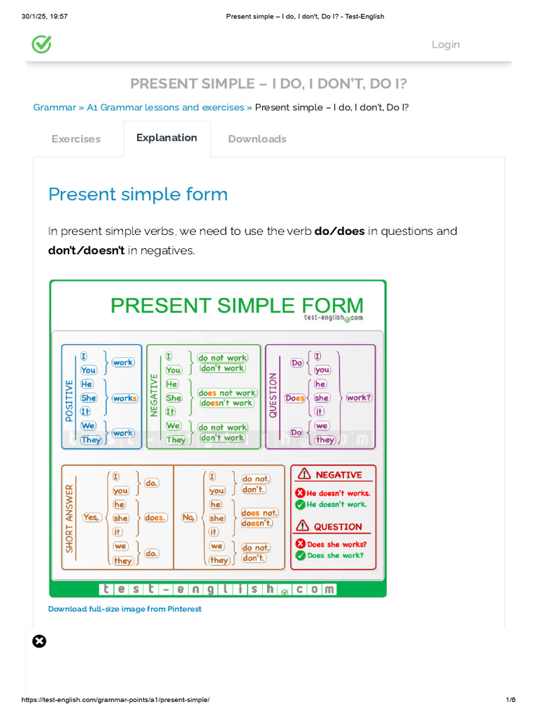 Present Simple - I Do, I Don't, Do I - Test-English | PDF