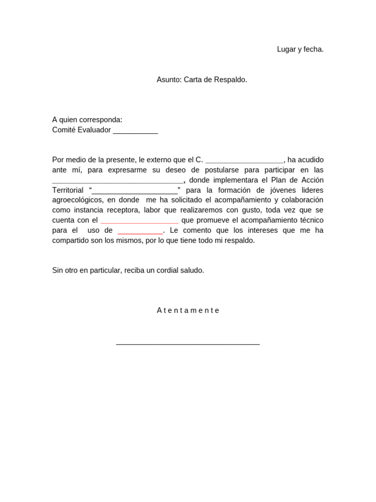 Carta de Respaldo | PDF