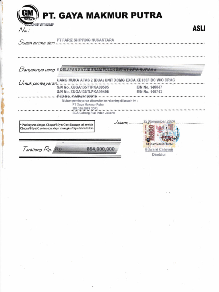 Invoice Pembiayaan Alat Berat | PDF