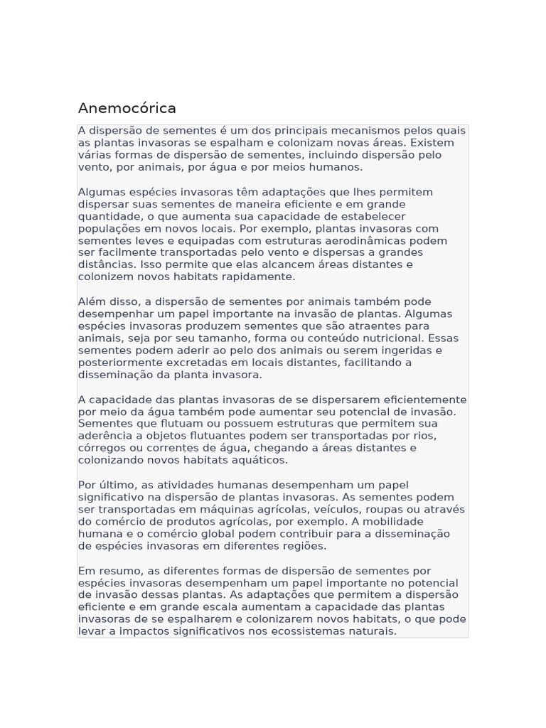 Dispersão de Sementes em Plantas Invasoras | PDF | Espécies invasoras ...