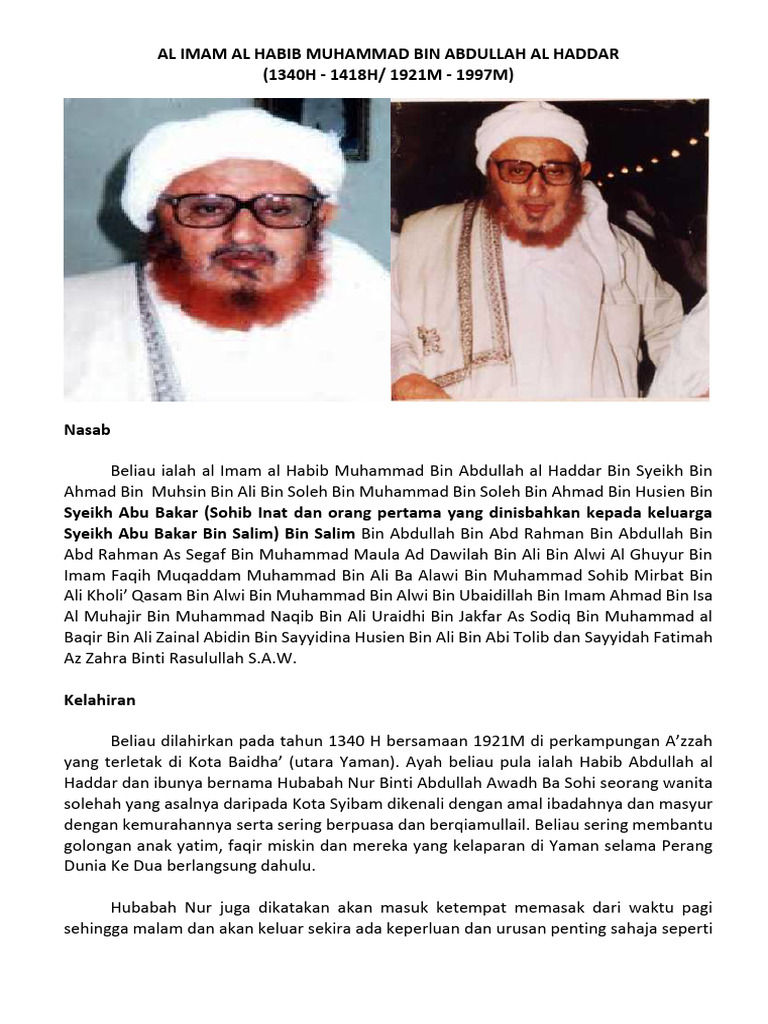 Al Imam Al Habib Muhammad Bin Abdullah Al Haddar 2 | PDF