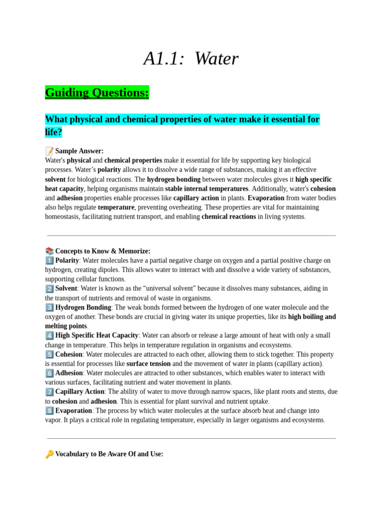 Water's Role in Life and Habitats | PDF | Chemical Polarity | Chemical Bond
