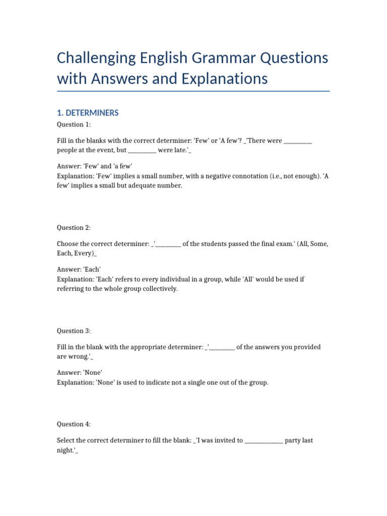 Challenging Grammar Questions | PDF | Grammatical Number | Plural