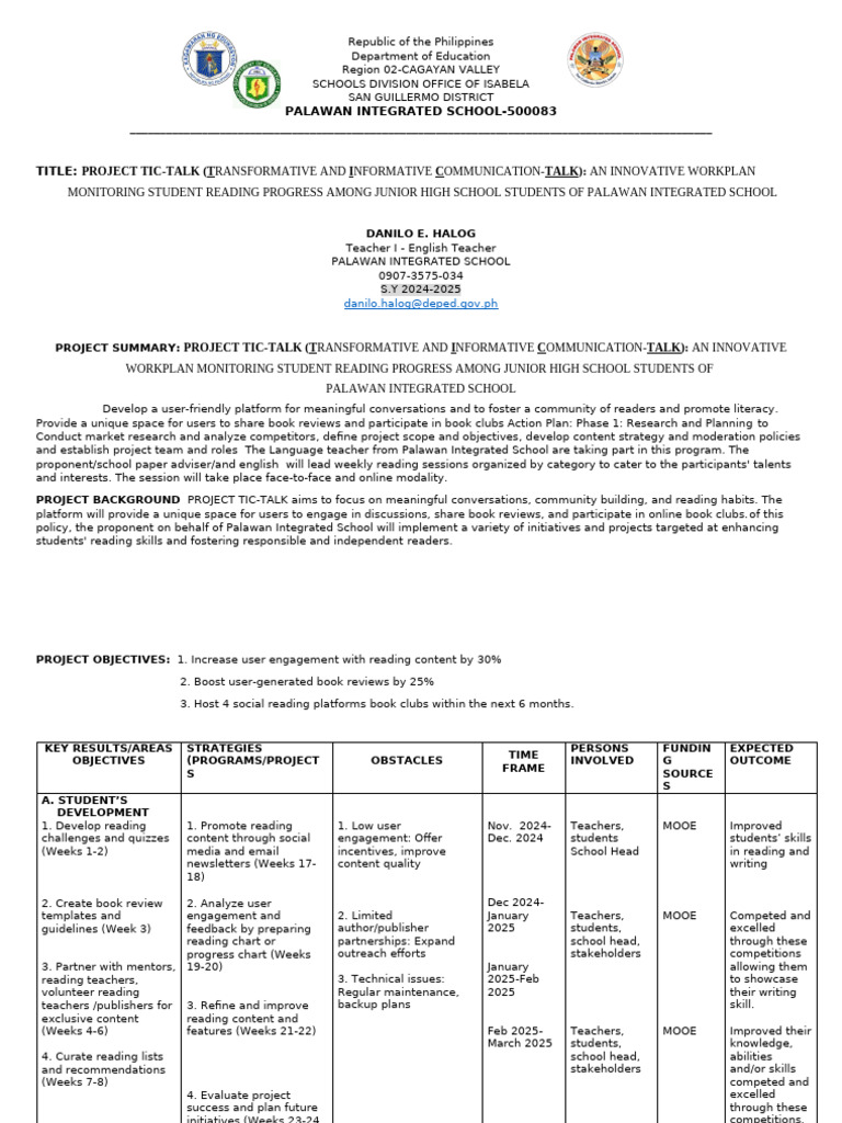 Palawan I - S English Action Plan Teacher Dhan | PDF | Teachers | Learning