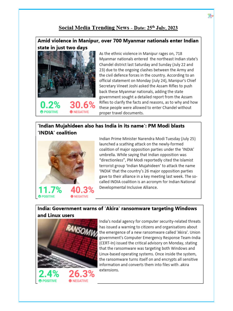 Social Media Trending News & Sentiment Analysis (25-07-2023) | PDF
