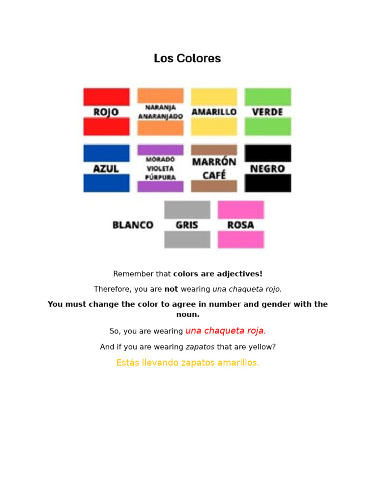 Spanish Color Agreement Guide | PDF