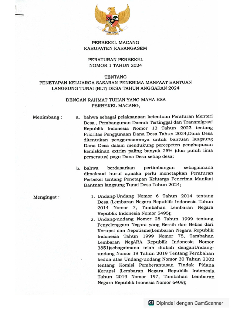 SK Penerima Manfaat BLT Tahun 2024 | PDF