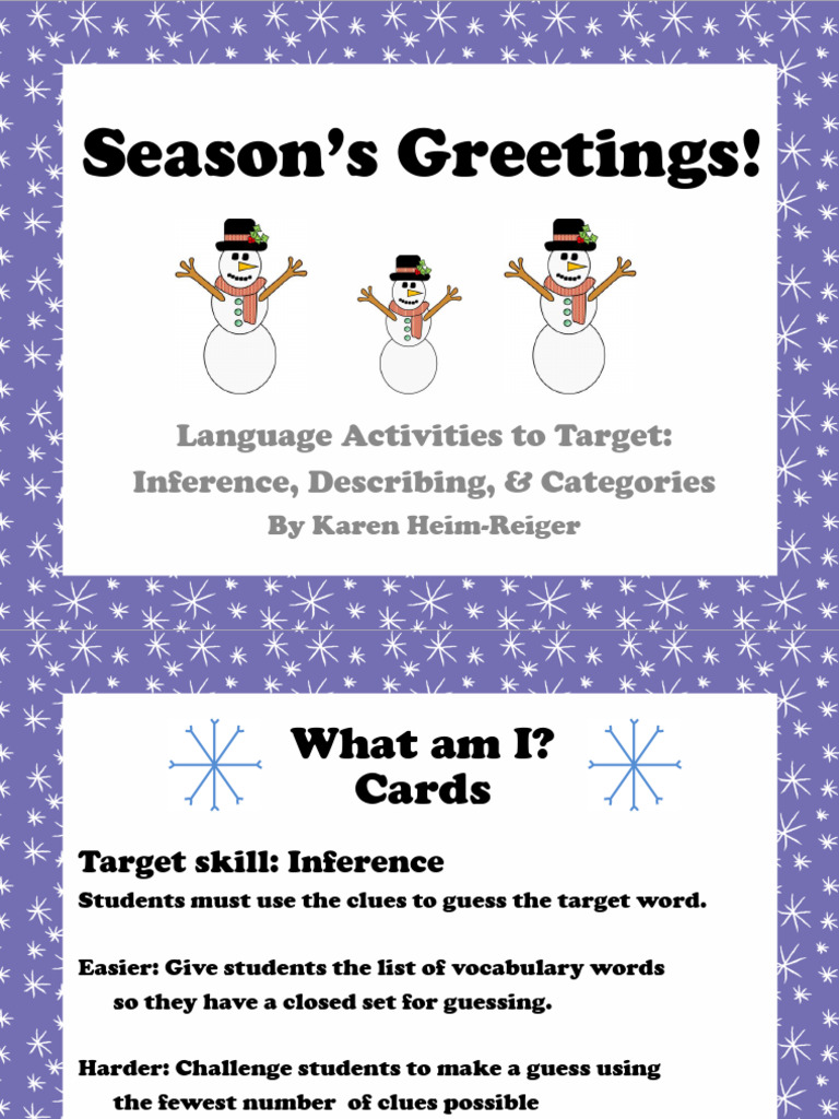 Inferencing Describing Categories Winter Theme | PDF | Christmas
