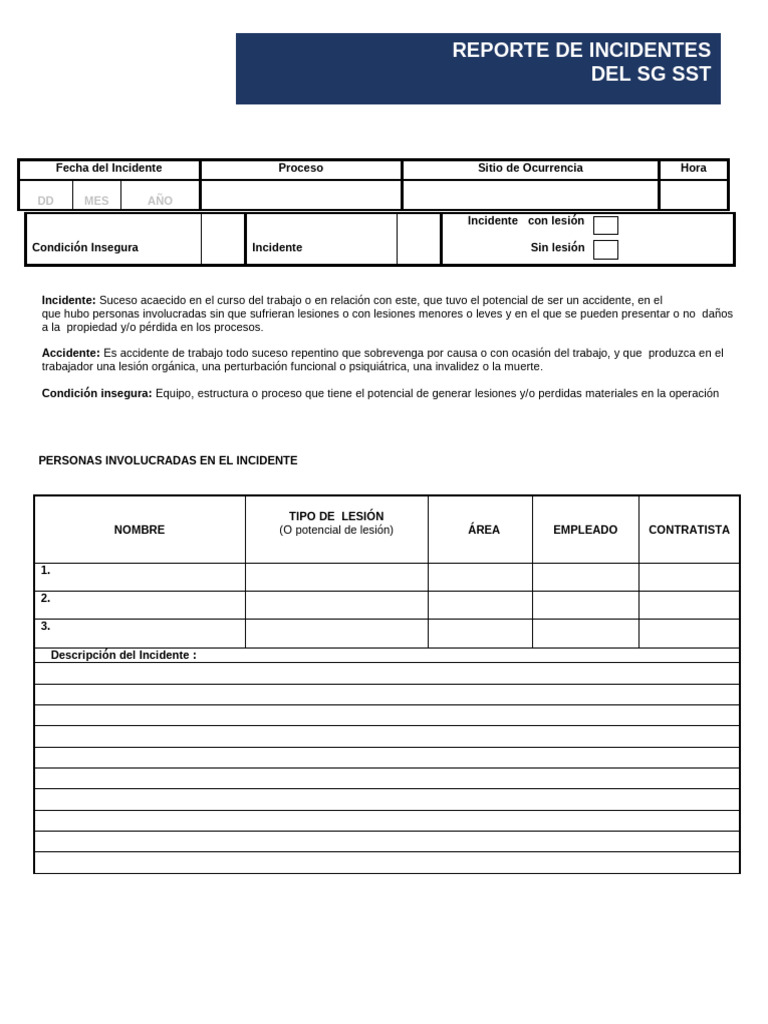 Formato Reporte de Incidentes | PDF