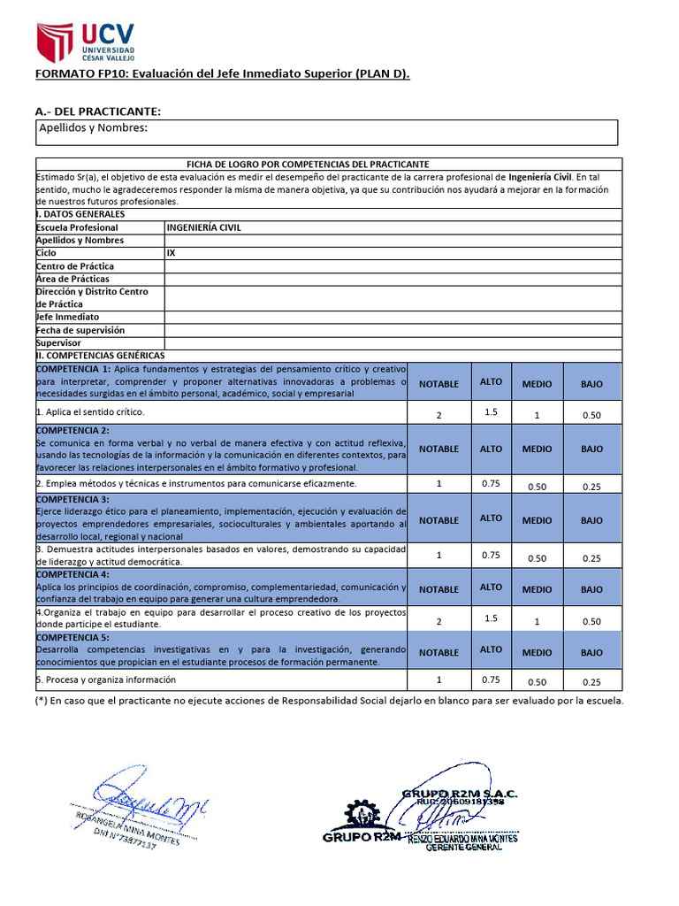 Formato FP10 Evaluacion Del Jefe Inmediato Superior | PDF | Evaluación ...