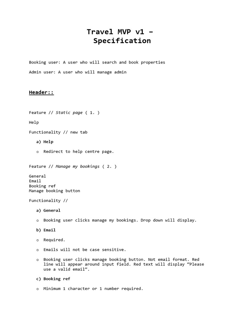 Travel MVP v1 Specification Document | PDF | Button (Computing) | Tag ...
