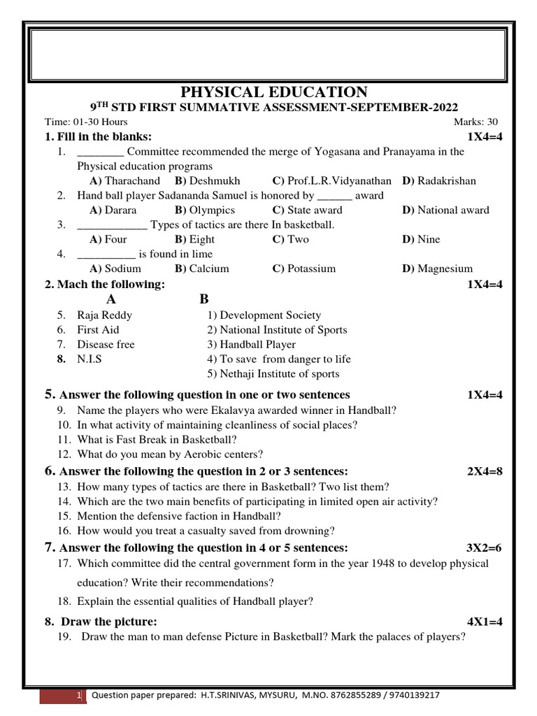 9 STD Sa-1 - Pet Eng Question Paper-2022 | PDF