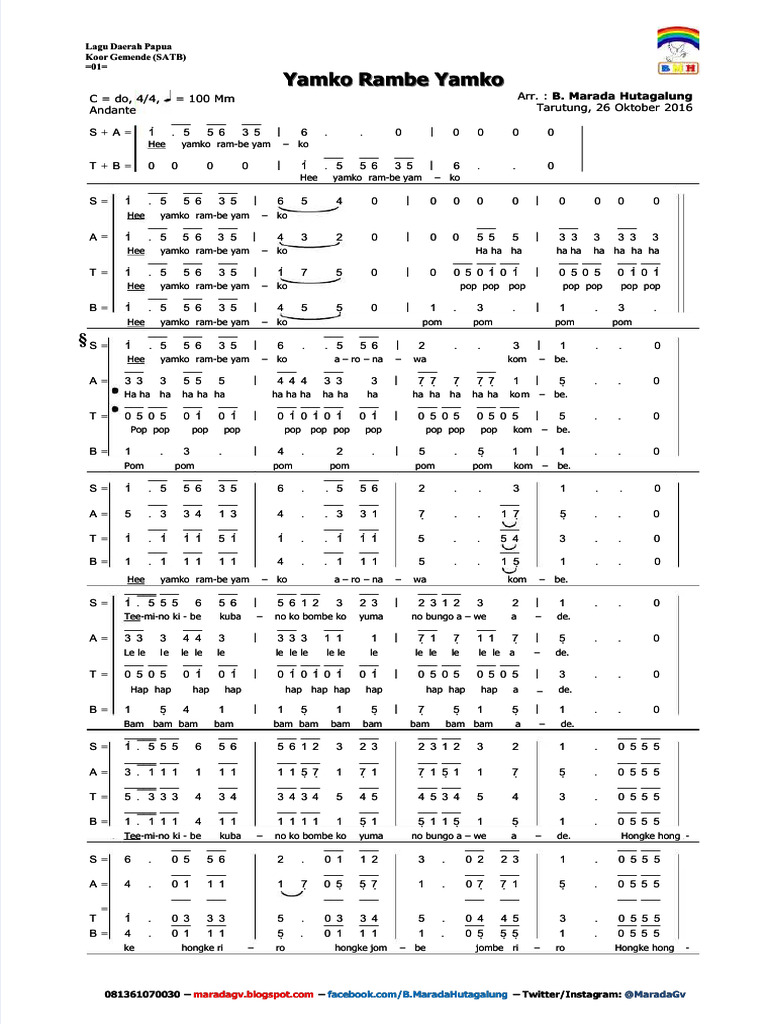 PDF Lagu Koor Papua Yamko Rambe Yamko Satb - Compress | PDF