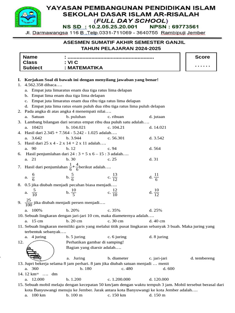 Soal Math Kelas 6 | PDF
