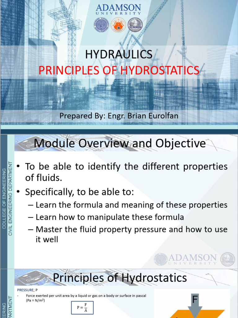 Principles of Hydrostatics | PDF | Pressure | Pressure Measurement