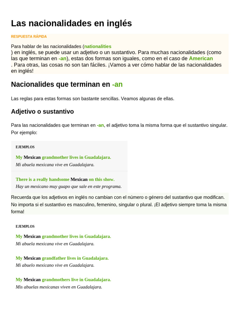NACIONALIDADES | PDF | Adjetivo | Sustantivo