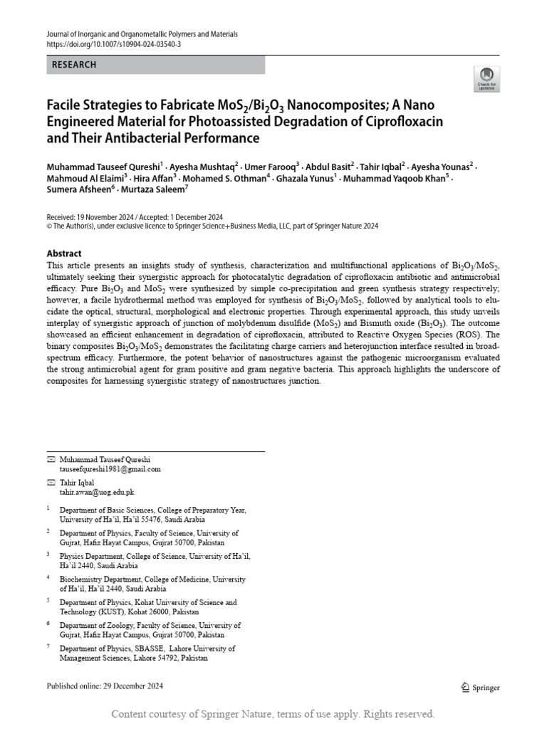 Facile Strategies To Fabricate MoS2Bi2O3 Nanocompo | PDF | Chemistry ...
