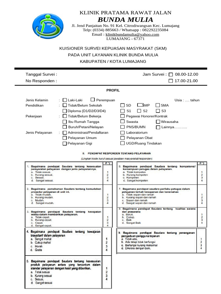 Form Survey Kepuasan Klinik | PDF